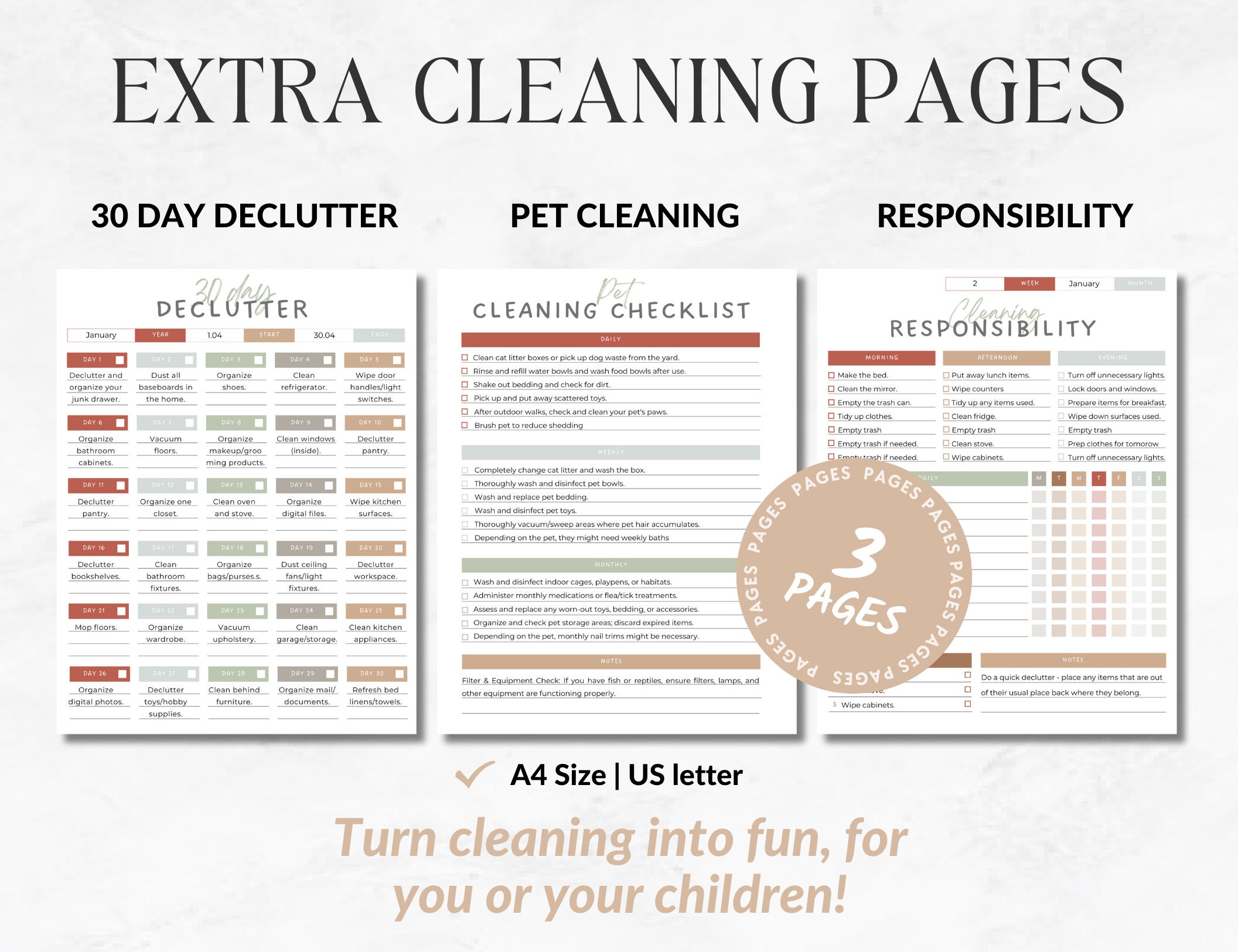 ADHD Cleaning Checklist Bundle, Editable Cleaning Schedule, Chore Chart ...