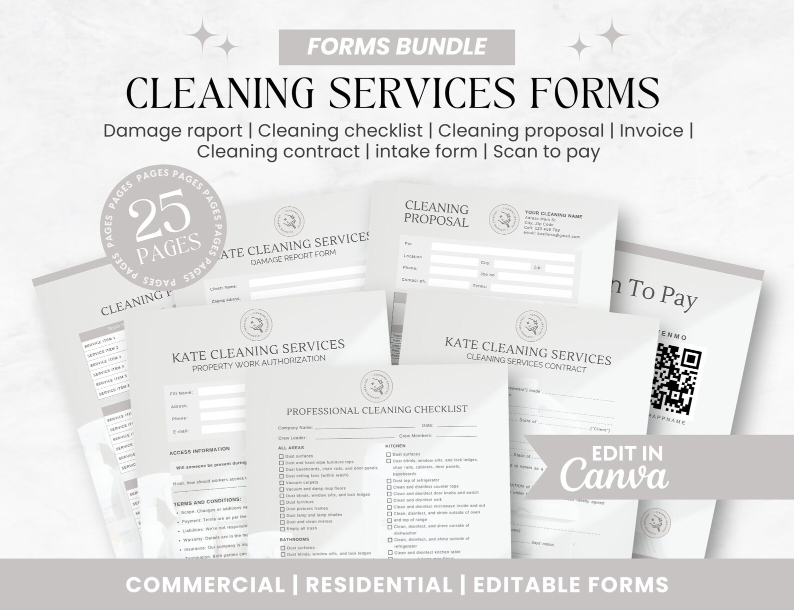 Cleaning Business Forms Bundle: Editable Templates (canva) - Etsy