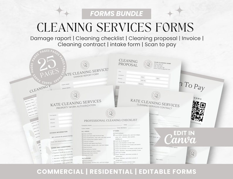 Cleaning Business Forms Bundle: Editable Templates (canva) - Etsy