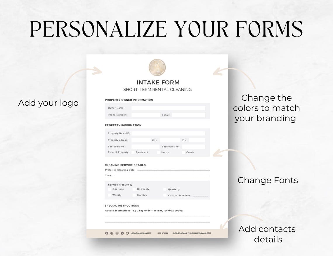Airbnb Cleaning Business Forms: Checklist, Contract, Invoice (canva ...