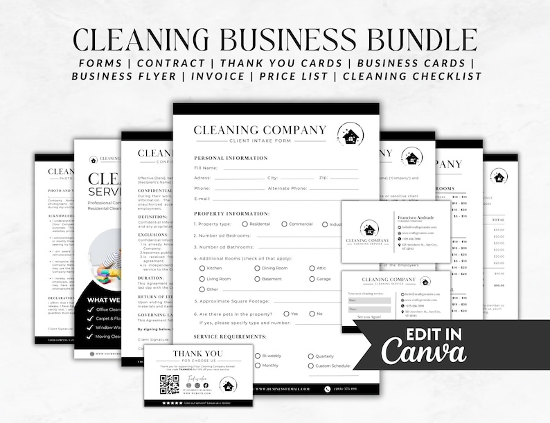 Cleaning Service Forms Bundle Cleaning Intake Form Cleaning Company ...