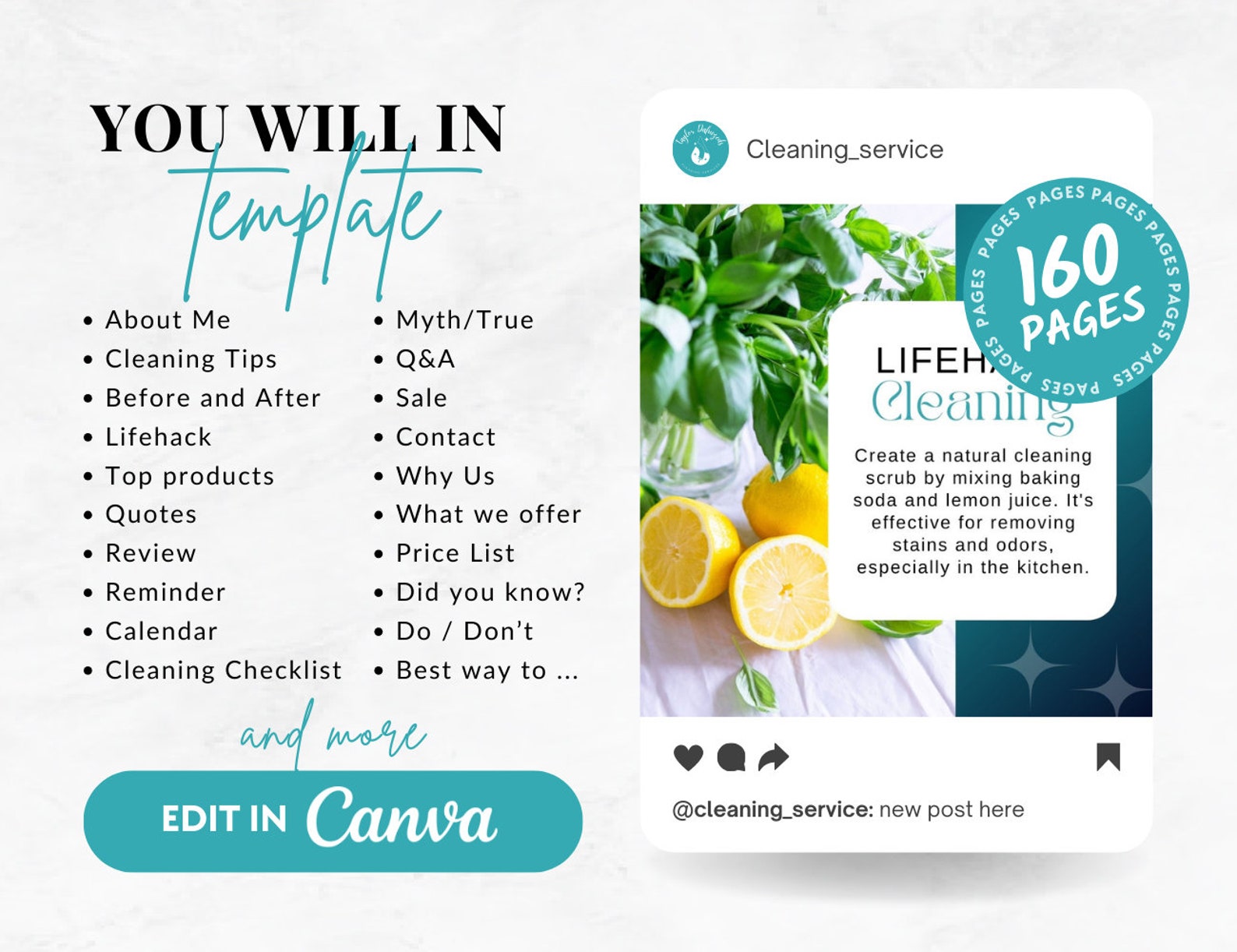 Cleaning Business Instagram Templates: Social Media Posts (160 Pages ...