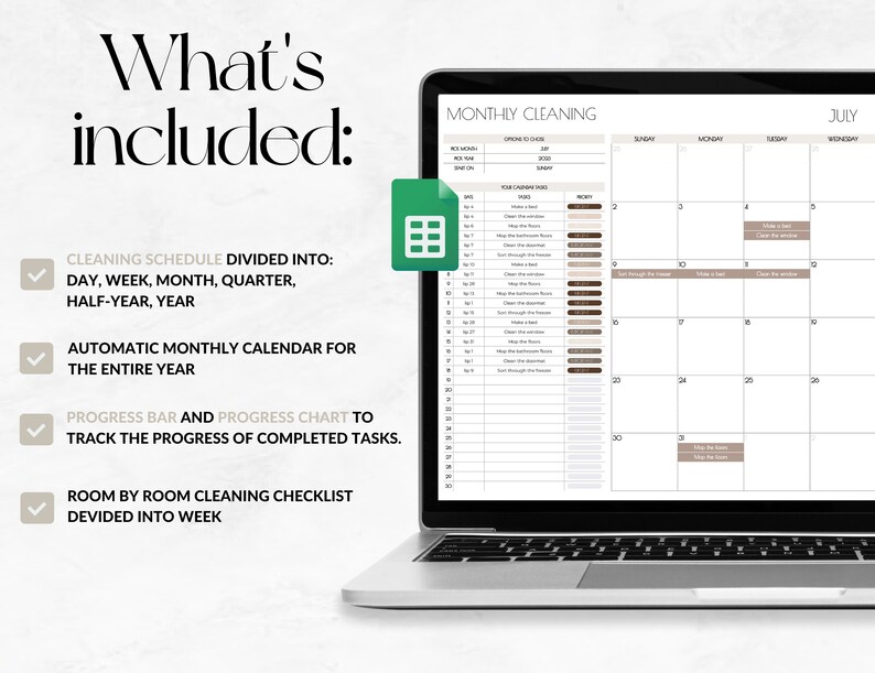 Cleaning Schedule, Google Sheets, Cleaning Checklist Bundle, Monthly ...