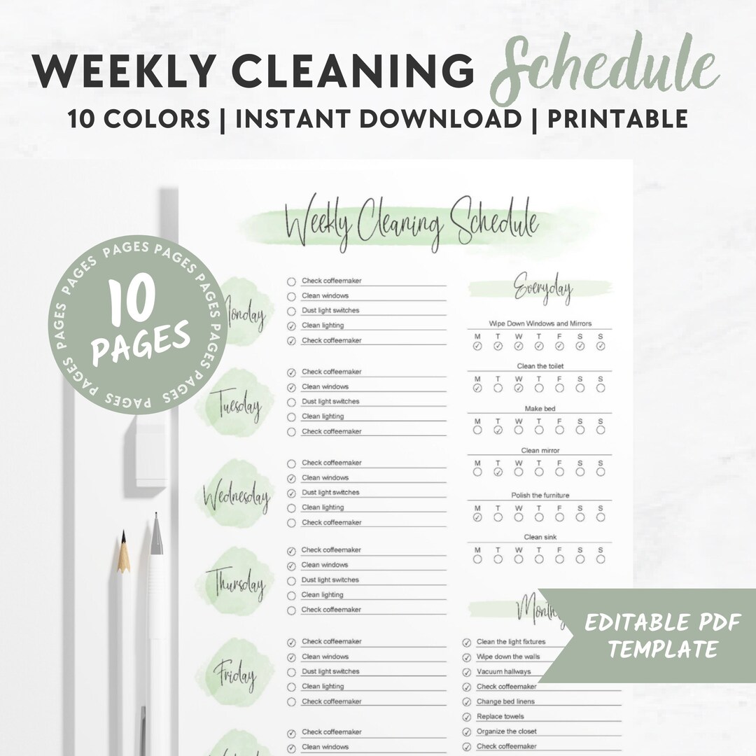 House Cleaning Schedule Weekly Schedule Template Deep Clean Checklist ...
