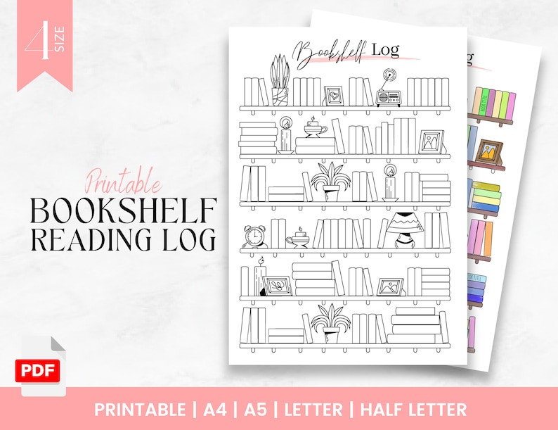 Bookshelf Reading Log: Printable Book Tracker (A4, A5, Letter, Half ...