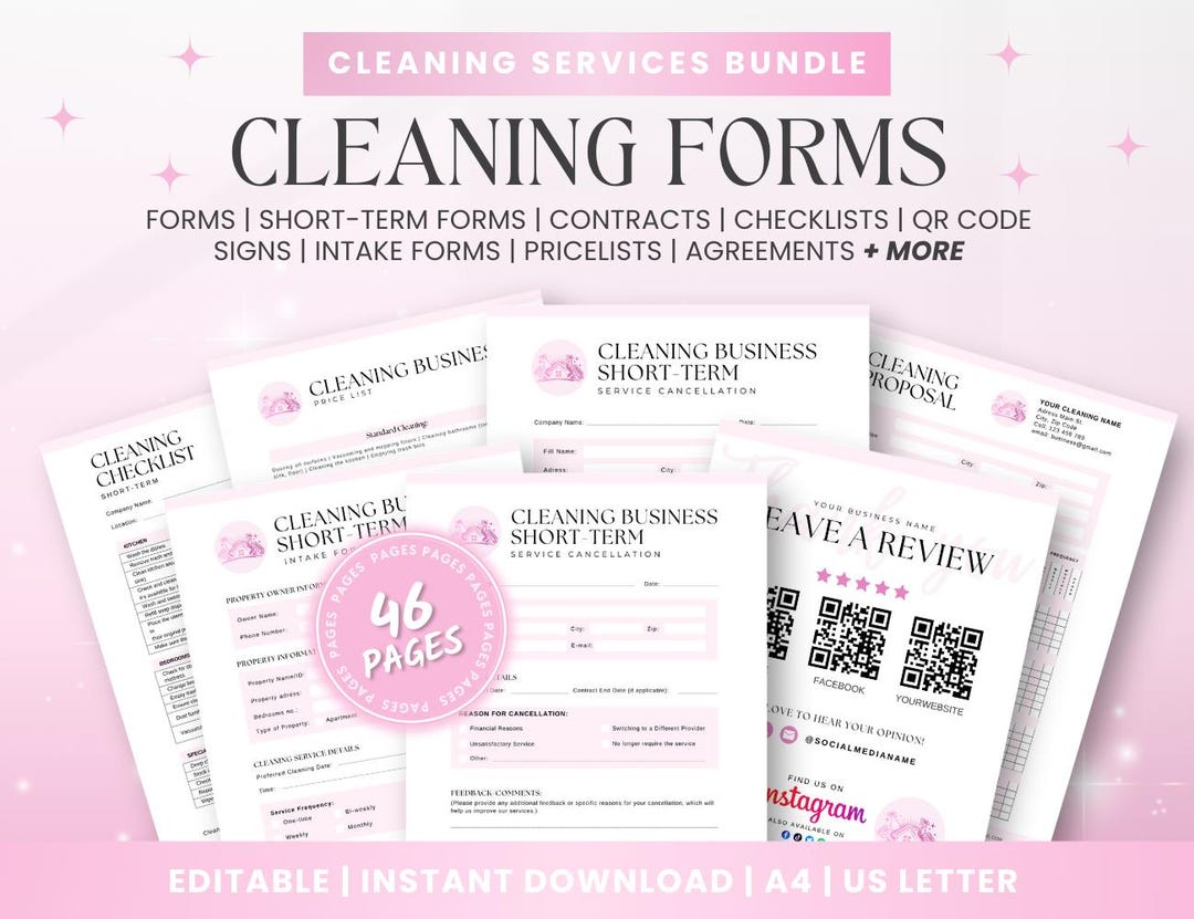 Cleaning Business Forms Bundle, Editable Cleaning Services Agreement ...