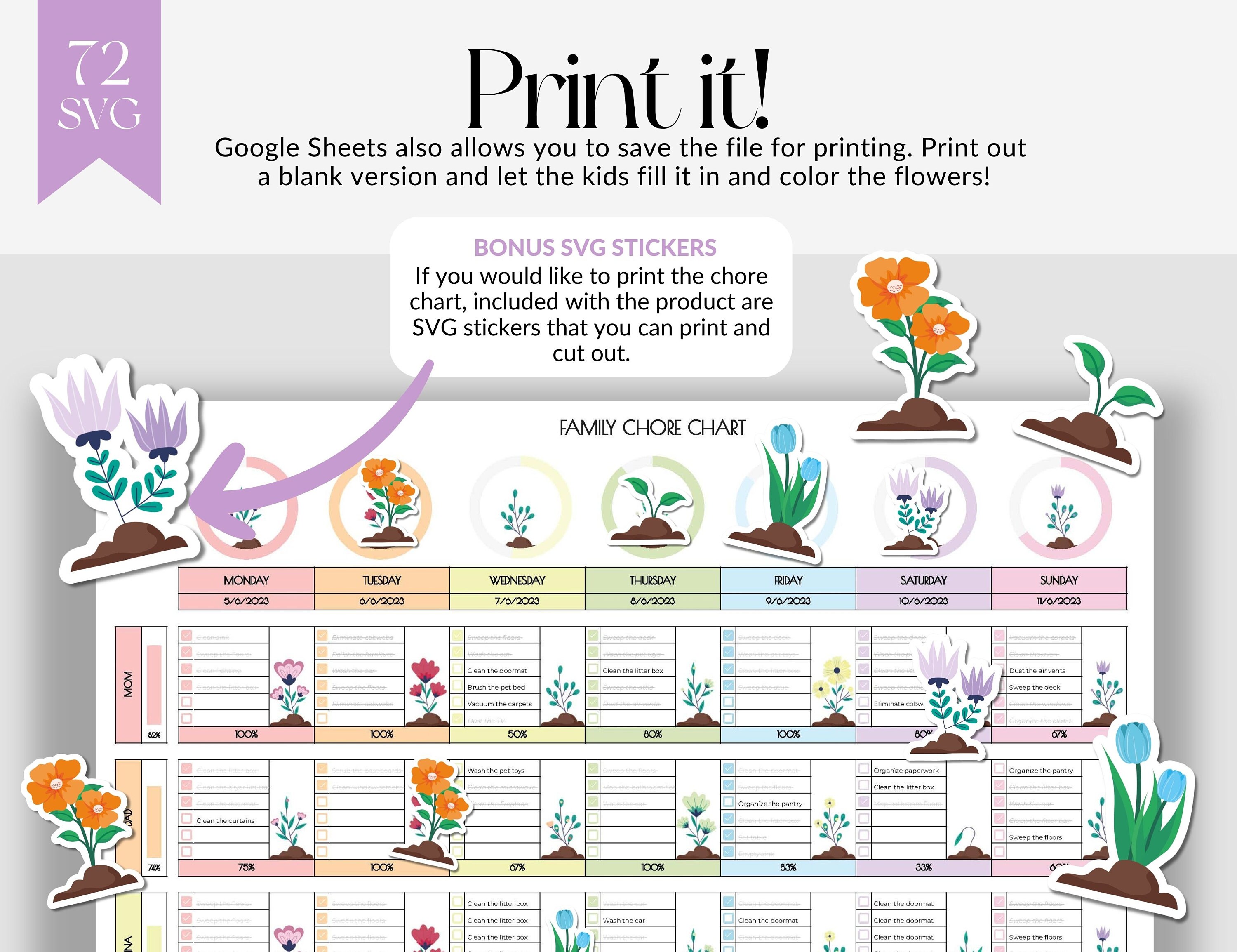 Colorful Family Chore Chart for Kids Spreadsheets Template Weekly ...