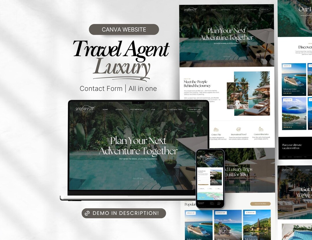 Luxury Travel Agent Website Template, Canva Editable Landing Page - Etsy