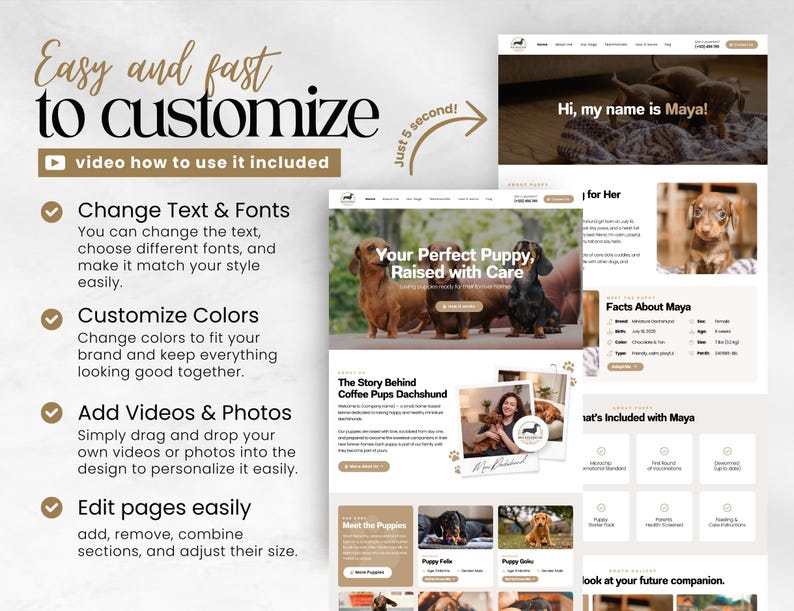 Dog Breeder Website Template: Puppy Adoption Canva Site (11 Pages) - Etsy