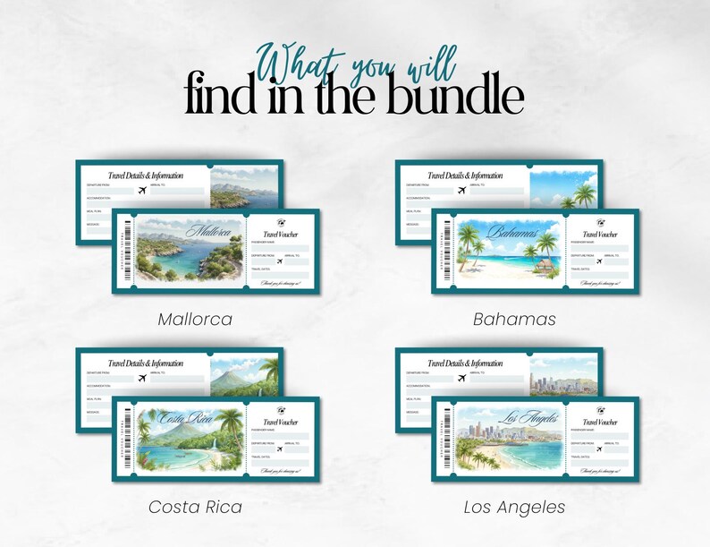 Travel Agent Voucher Bundle, Watercolor Destination Gift Certificates ...