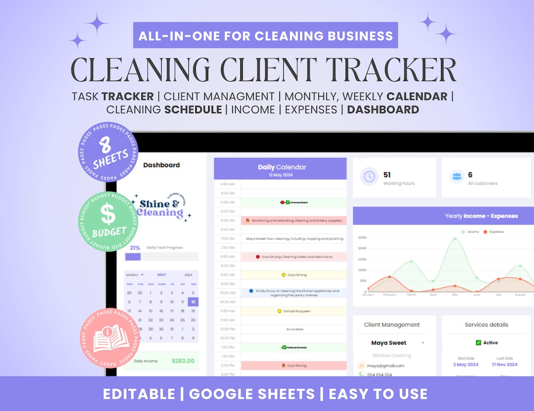 Cleaning Business CRM: Client & Task Tracker Google Sheet - Etsy UK