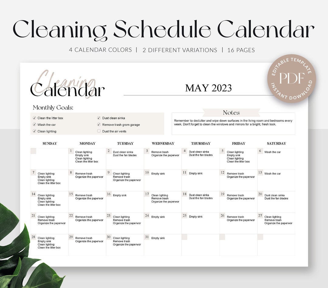 Printable Cleaning Checklist, Editable Cleaning Schedule, Calendar ...