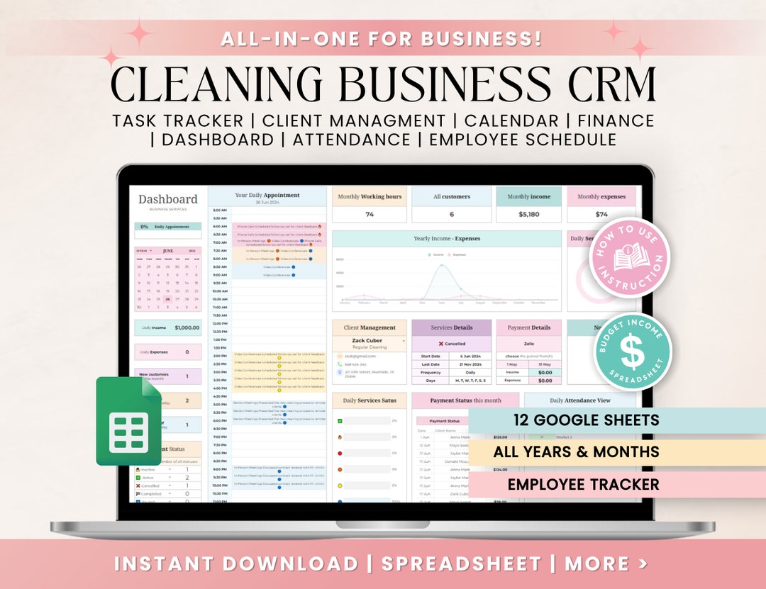 Cleaning Services CRM Bundle, Editable Client Tracker, Task Tracker ...