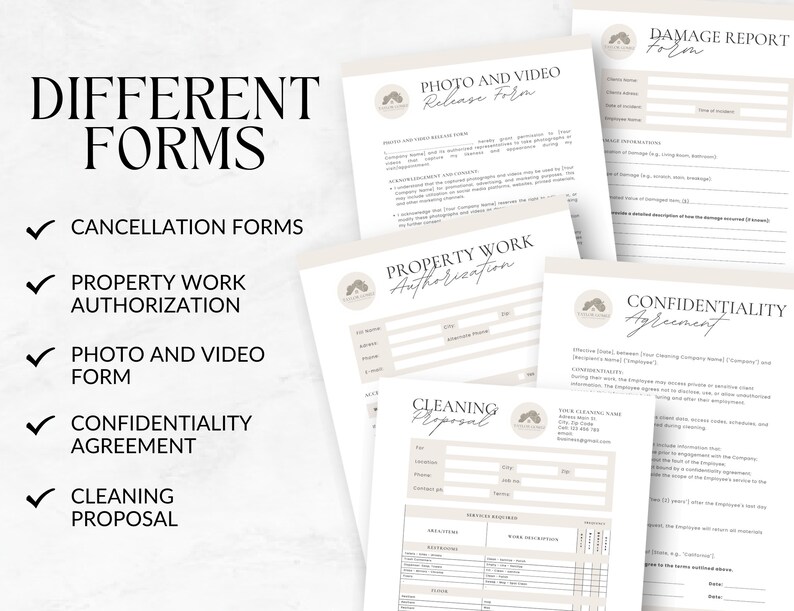 Cleaning Business Forms Bundle, Editable Cleaning Contract, Cleaning Checklist, Commercial ...