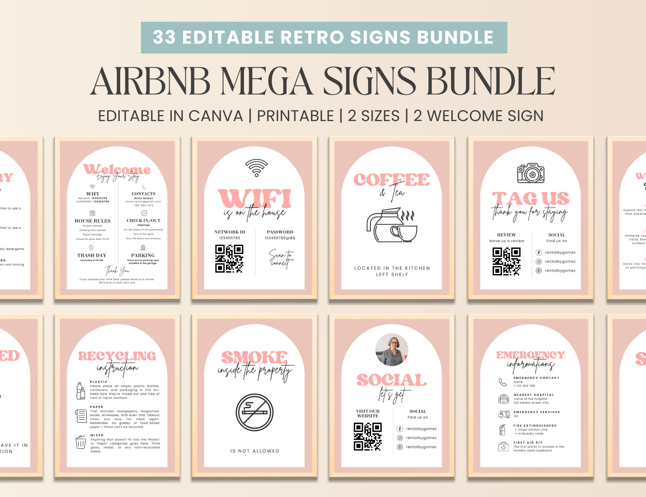Airbnb Sign Bundle Template, Airbnb Signage, Signs for Rental Home ...