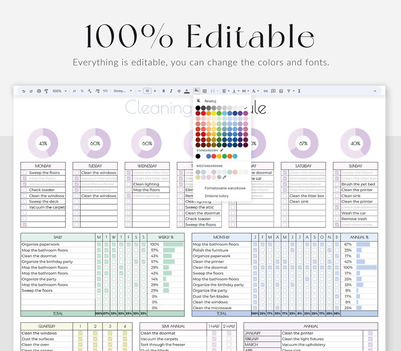 Cleaning Checklist Spreadsheet Template, Weekly Monthly Quarterly Semi ...