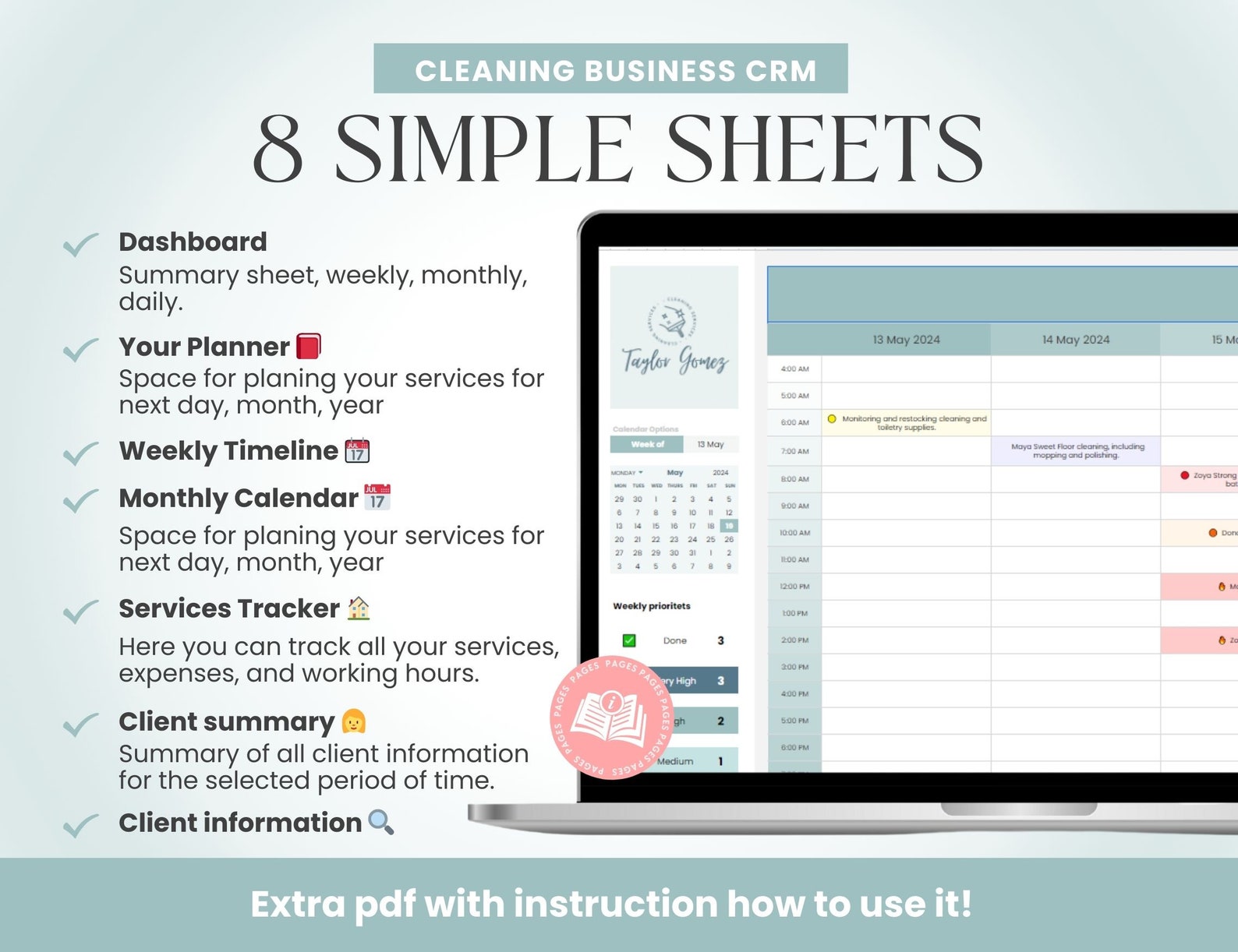 Cleaning Business CRM: Client & Task Tracker Google Sheets Template - Etsy