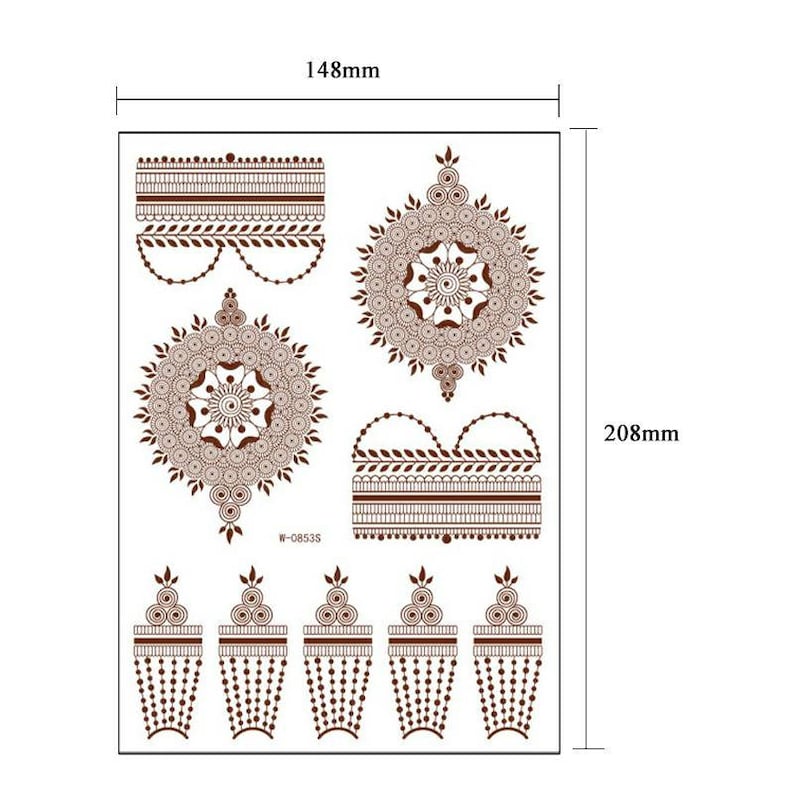 9 Sheets Temporary Henna Mendi Sticker Tattoos Eid Diwali Nikkah ...