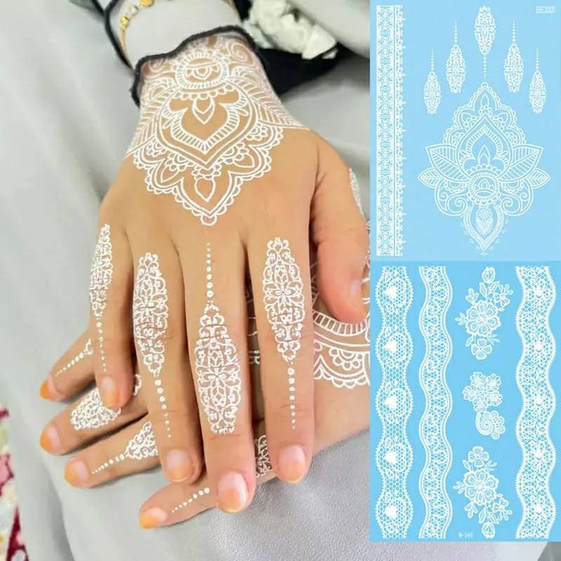 9 Sheets Temporary Henna Mendi Sticker Tattoos Eid Diwali Nikkah ...