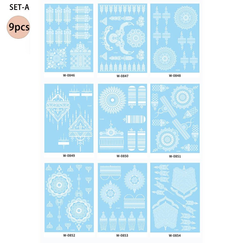 9 Sheets Temporary Henna Mendi Sticker Tattoos Eid Diwali Nikkah ...