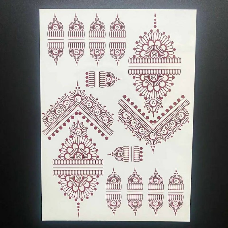 9 Sheets Temporary Henna Mendi Sticker Tattoos Eid Diwali Nikkah ...