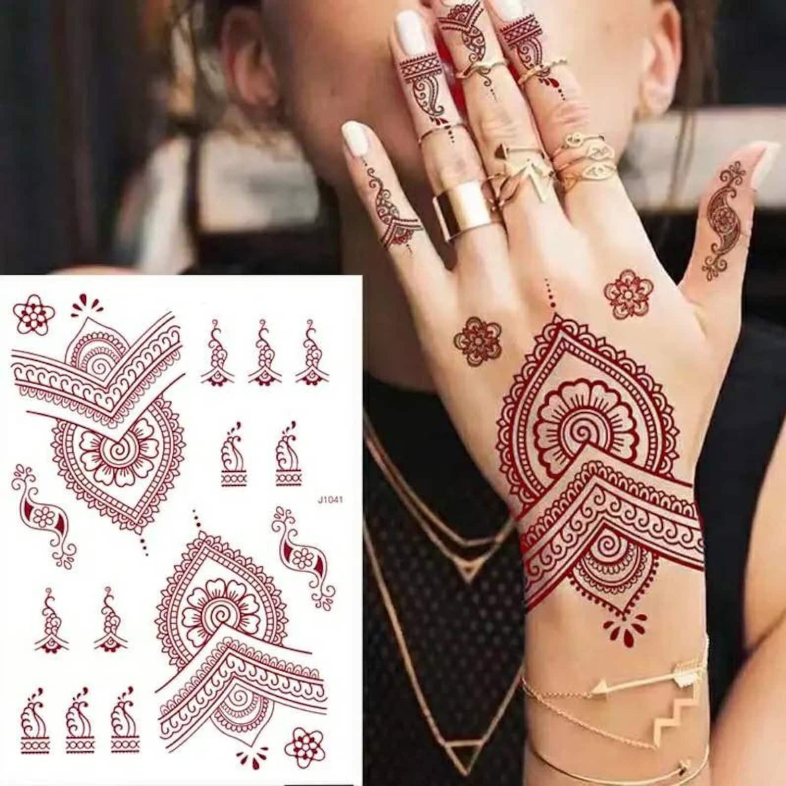 9 Sheets Temporary Henna Mendi Sticker Tattoos Eid Diwali Nikkah ...