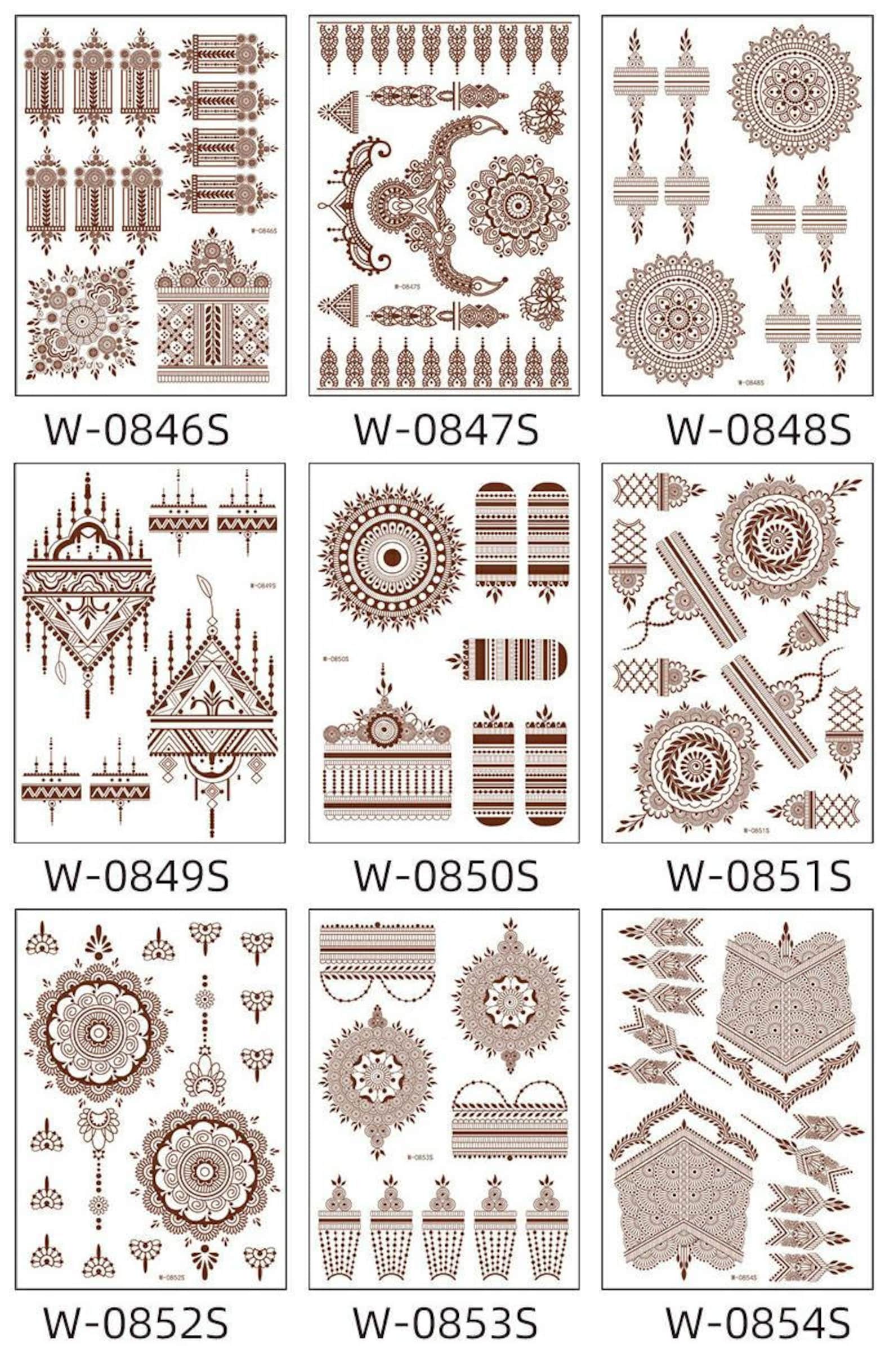 9 Sheets Temporary Henna Mendi Sticker Tattoos Eid Diwali Nikkah ...