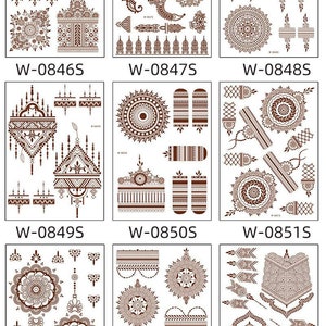 9 Sheets Temporary Henna Mendi Sticker Tattoos Eid Diwali Nikkah ...