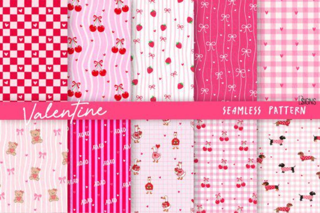 Valentine Pattern Heart Bow Bundle – Seamless PNG Digital Paper Pack - Etsy