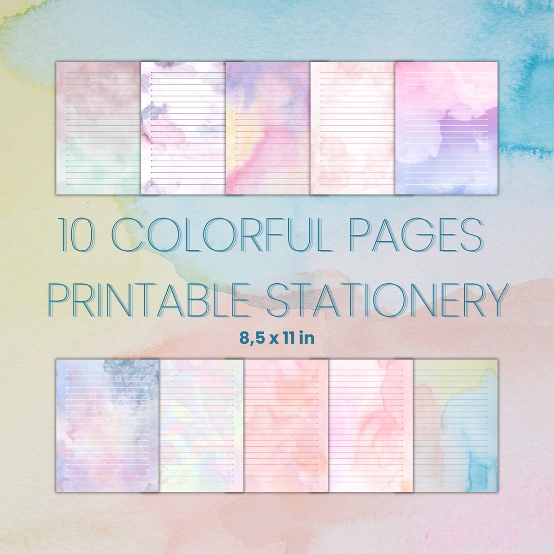 10 Colorful Pages Printable Stationery Lined Paper Digital Notebook 8 ...