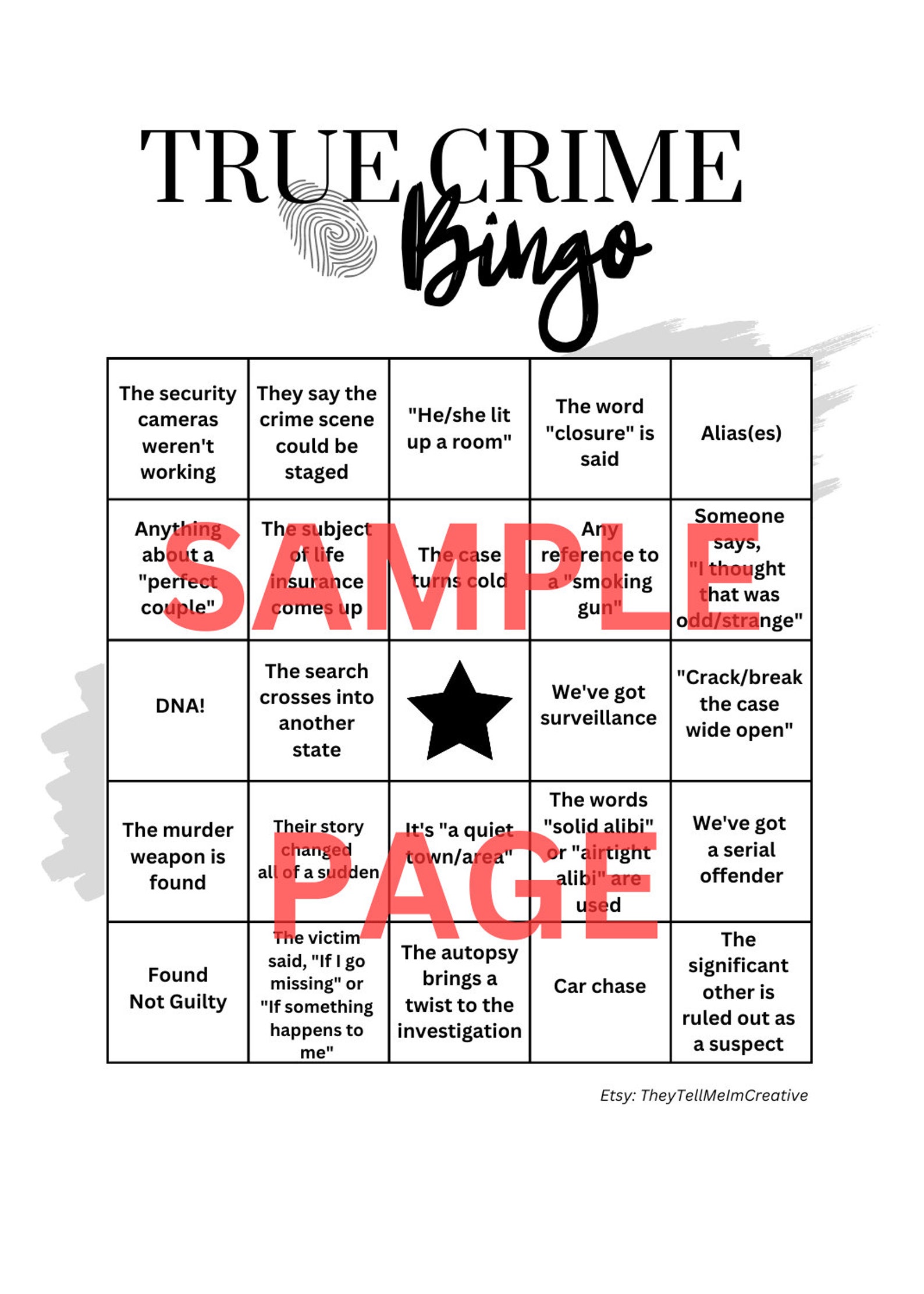 True Crime Bingo - Etsy