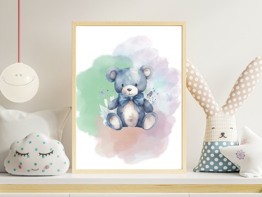 Blue Teddy Bear Digital Print Teddy Bear Print Nursery - Etsy