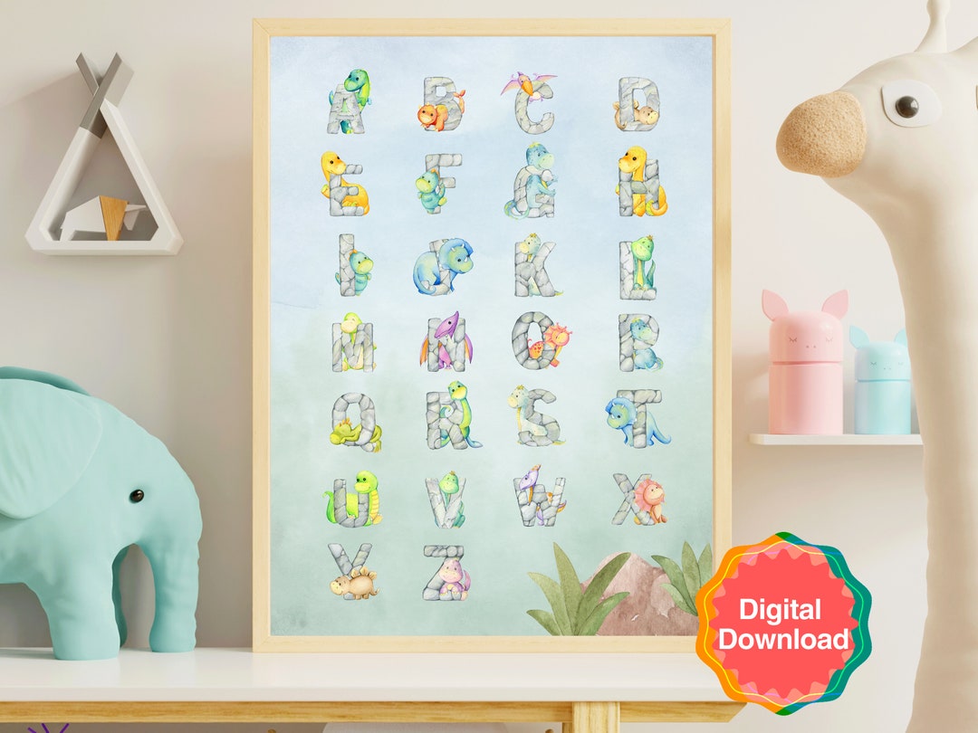 Dinosaur Alphabet Digital Print Dinosaur Nursery Print - Etsy
