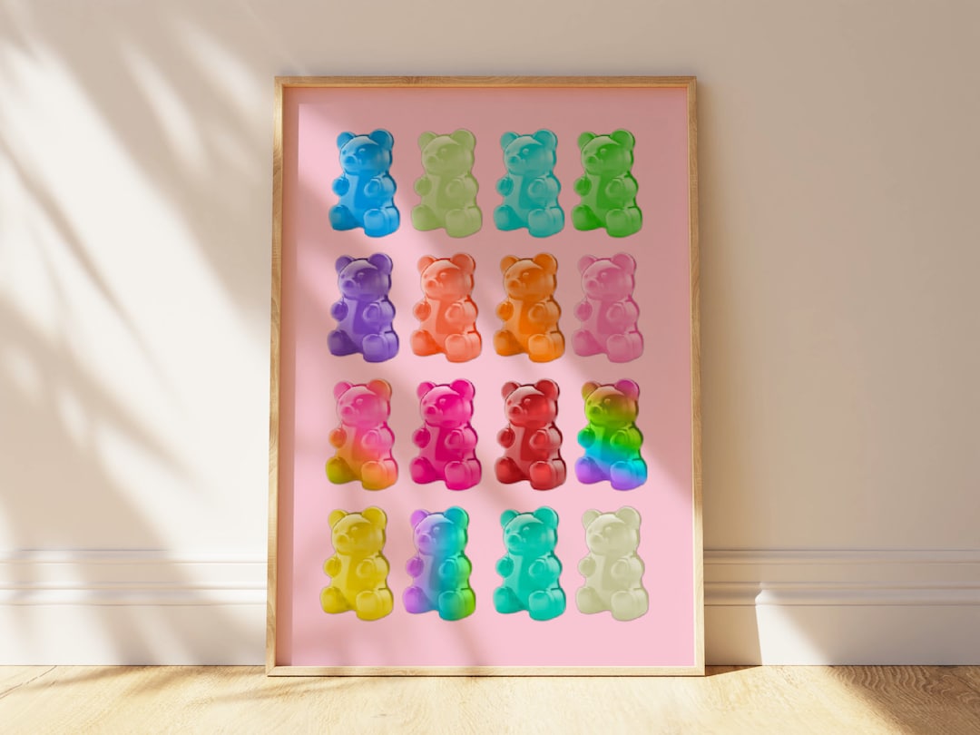 Gummy Bear Pink Poster, Colourful Retro Wall Art, Candy Bear Decor ...