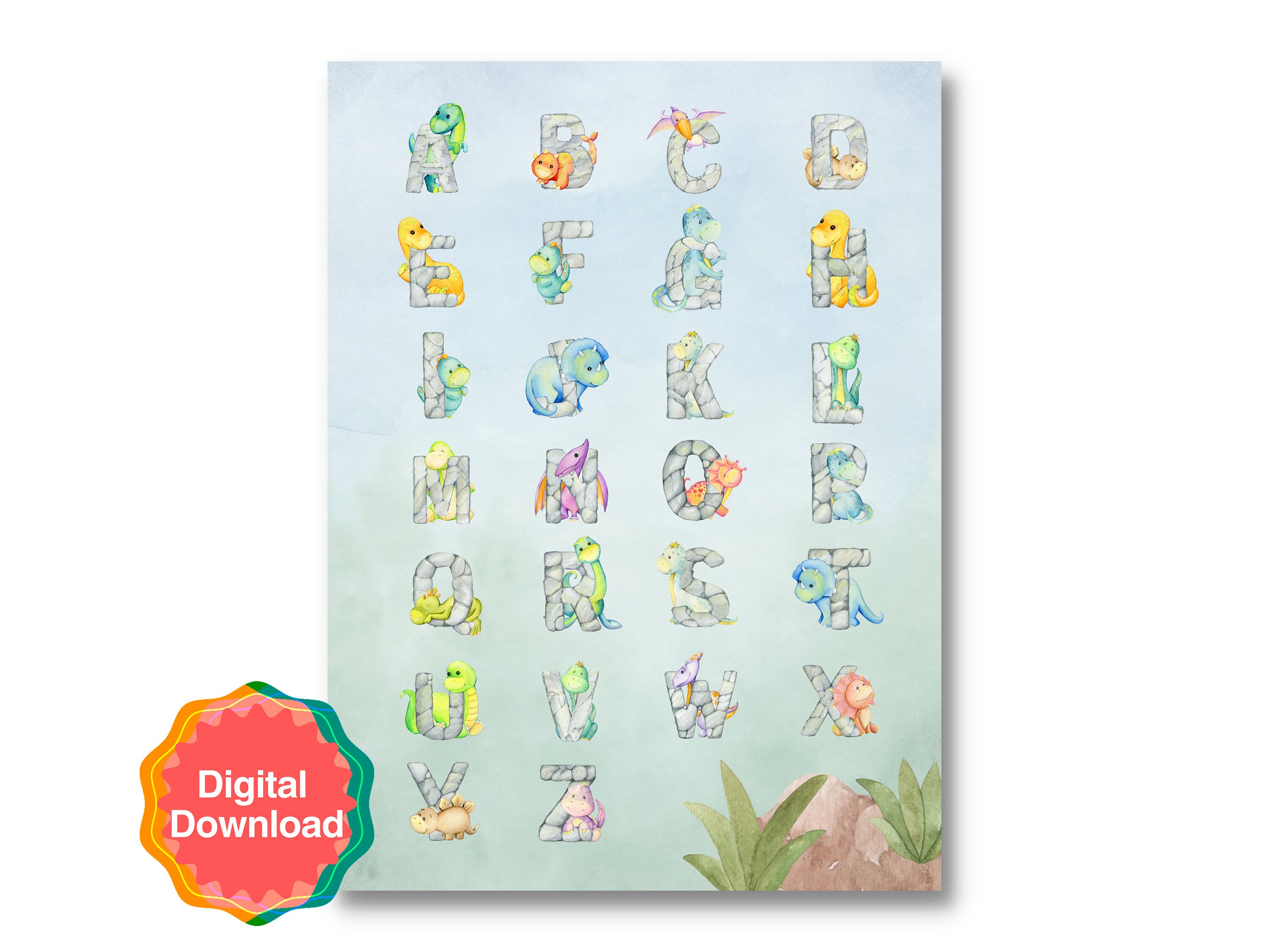Dinosaur Alphabet Digital Print | Dinosaur Nursery Print | Dinosaur ...