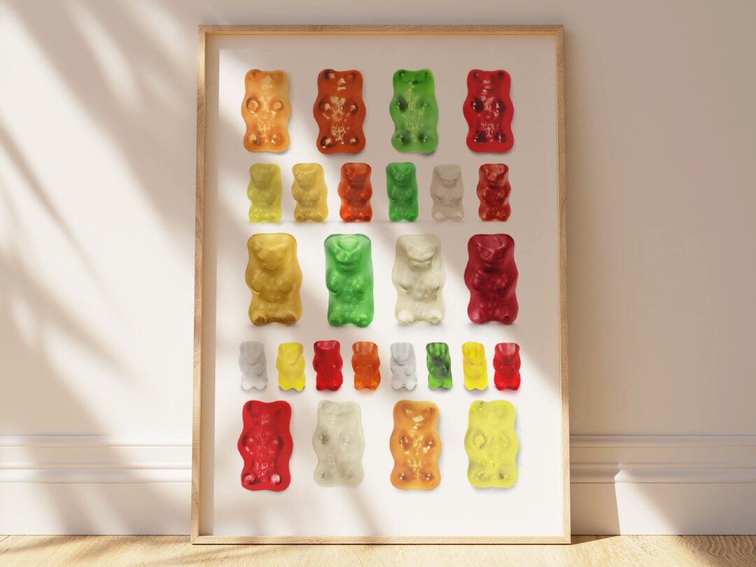 Gummy Bear Poster, Colourful Retro Wall Art, Candy Bear Decor Print ...