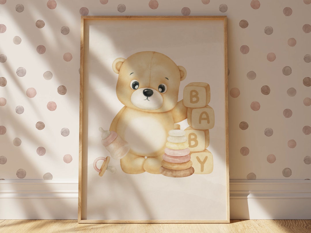 Boho Teddy Bear Print, Boho Nursery Print, Beige Bear Poster, Baby Room ...
