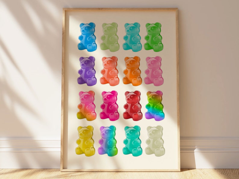 Gummy Bear Poster, Colourful Retro Wall Art, Candy Bear Decor Print ...