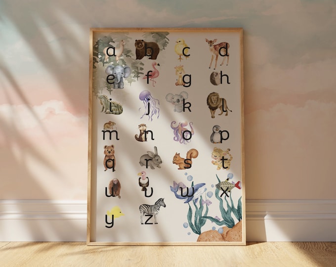 ENGLISH Alphabet Poster With Animals From A to Z, BIG POSTER 13x19 ...