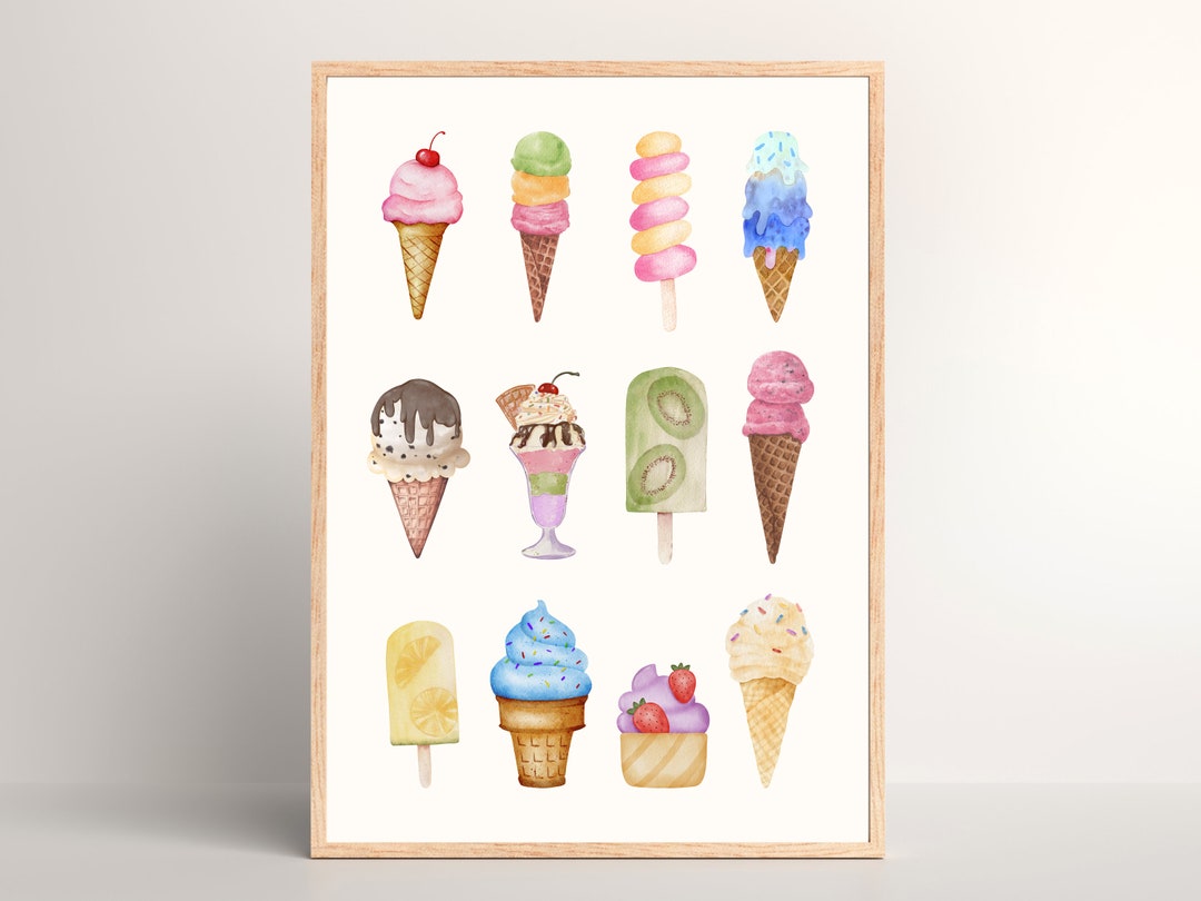 Ice Cream Water Color Poster, Kitchen Vintage Wall Art, Kitchen Decor ...