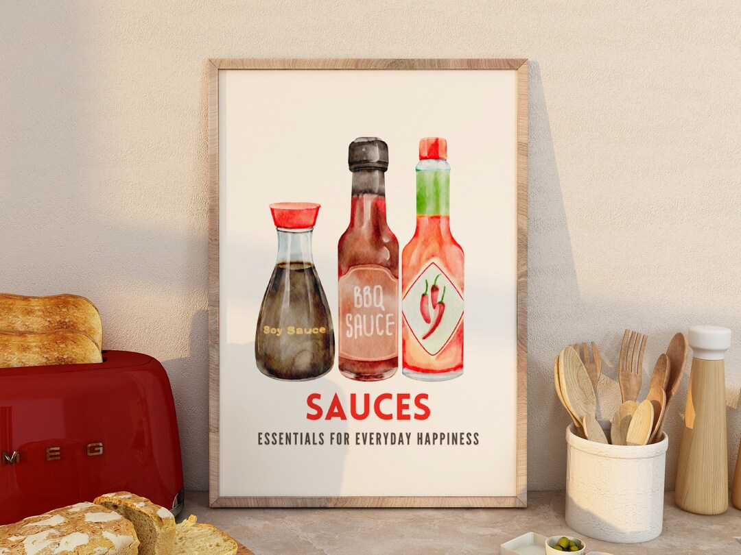 Sauces Poster, BBQ Lovers Vintage Wall Art, Kitchen Decor Sauces, Chili ...