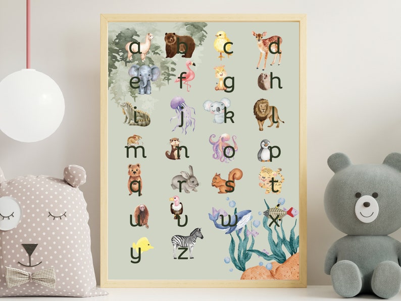 Animal Alphabet Print, Nursery Alphabet Poster, Animal Letters, ABC ...