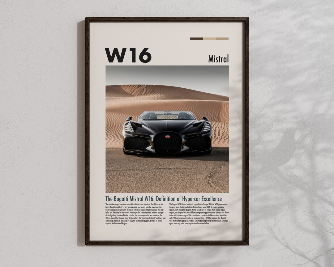 Bugatti Mistral W16 Poster Hyper Car Wall Art Cool Race Cars Artwork ...
