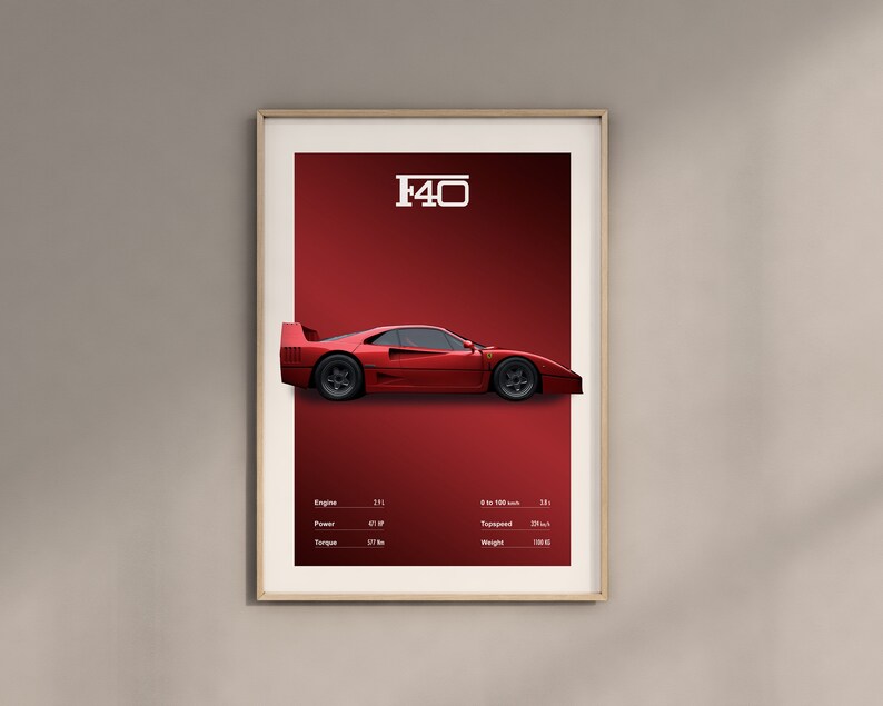 Ferrari F40 Poster Hyper Car Poster Herunterladbare Ferrari Prints ...