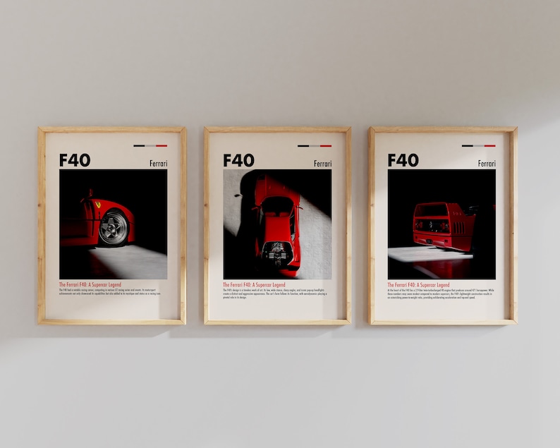Set of 3 Printable Ferrari F40 Poster Hyper Cars Wall Art Cool ...