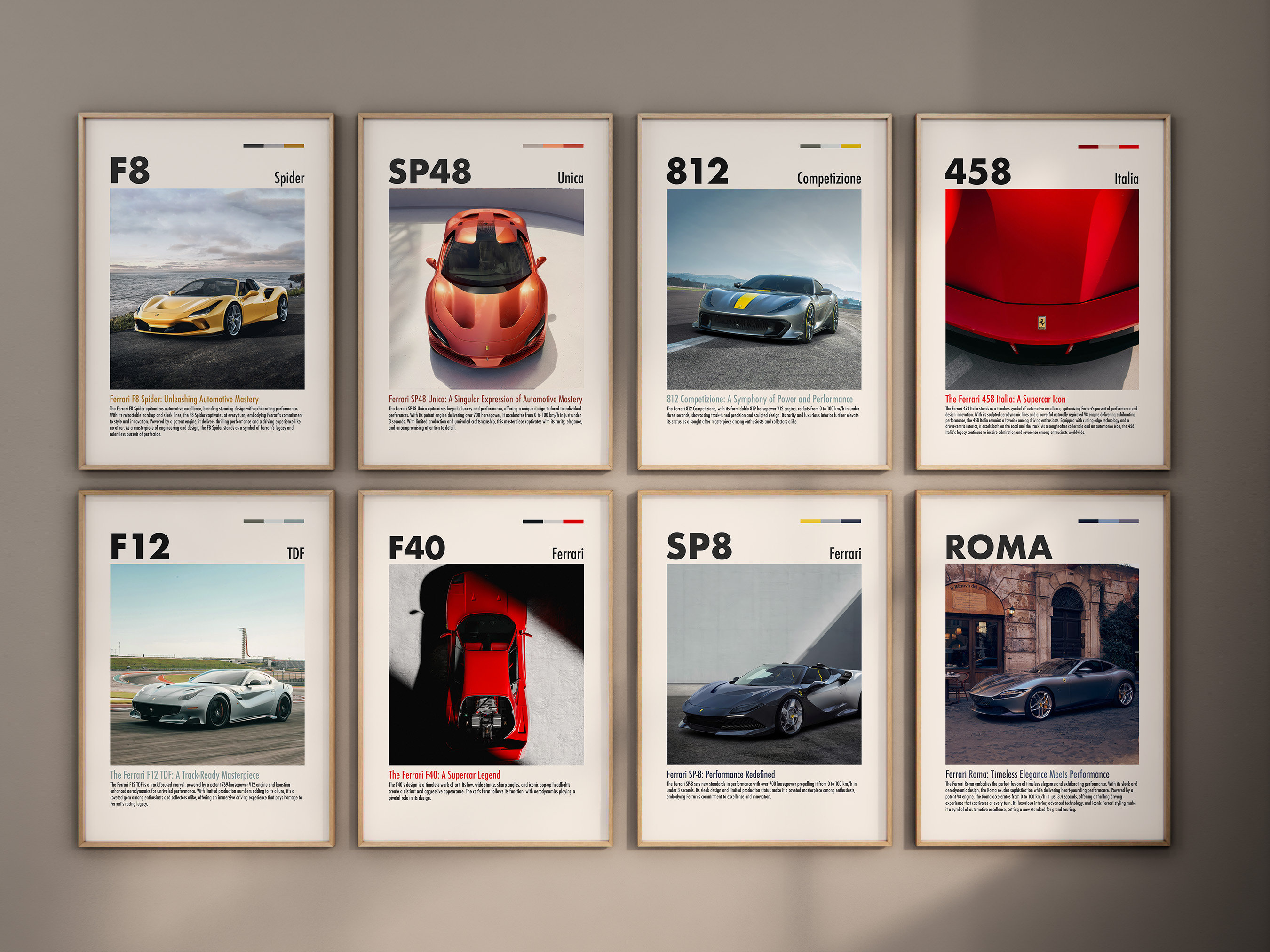 Set of 20 Ferrari Posters Automotive Home Wall Art Cool Racing Artwork ...