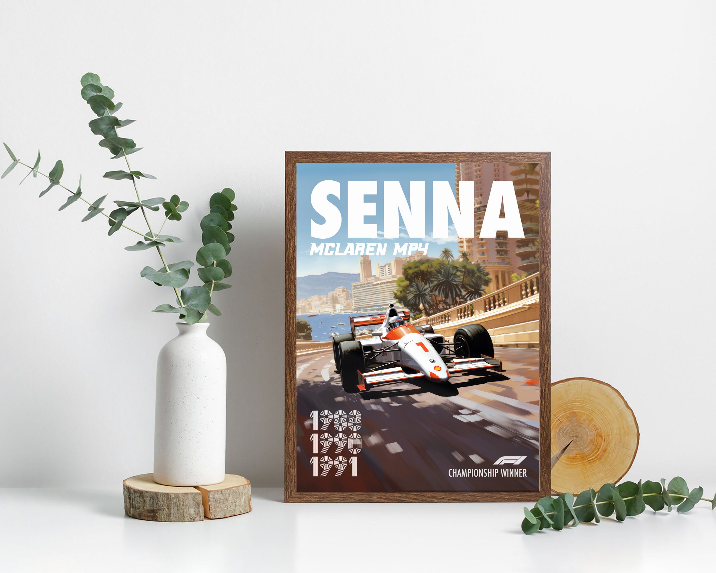 Vintage Ayrton Senna Poster Formula1 Race Car Wall Art Mclaren Mp4 ...