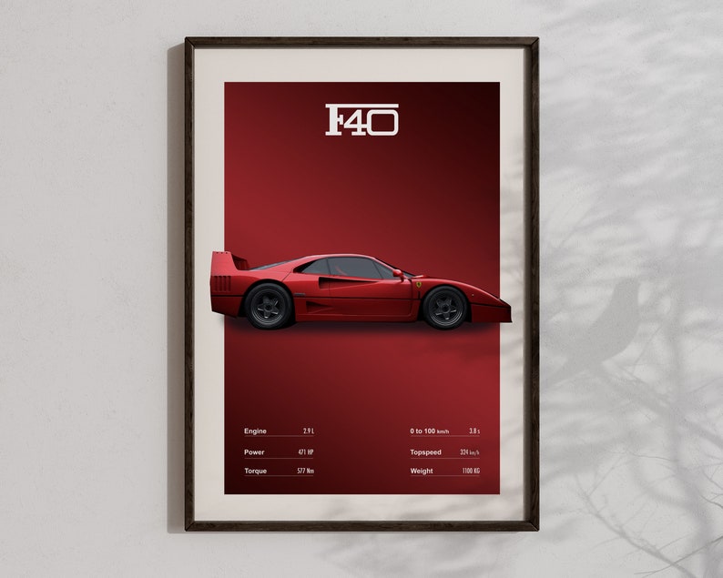 Ferrari F40 Poster Hyper Car Poster Herunterladbare Ferrari Prints ...