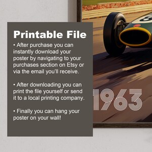 Vintage Jim Clark Poster Formula1 Race Car Wall Art Lotus 25 Climax ...