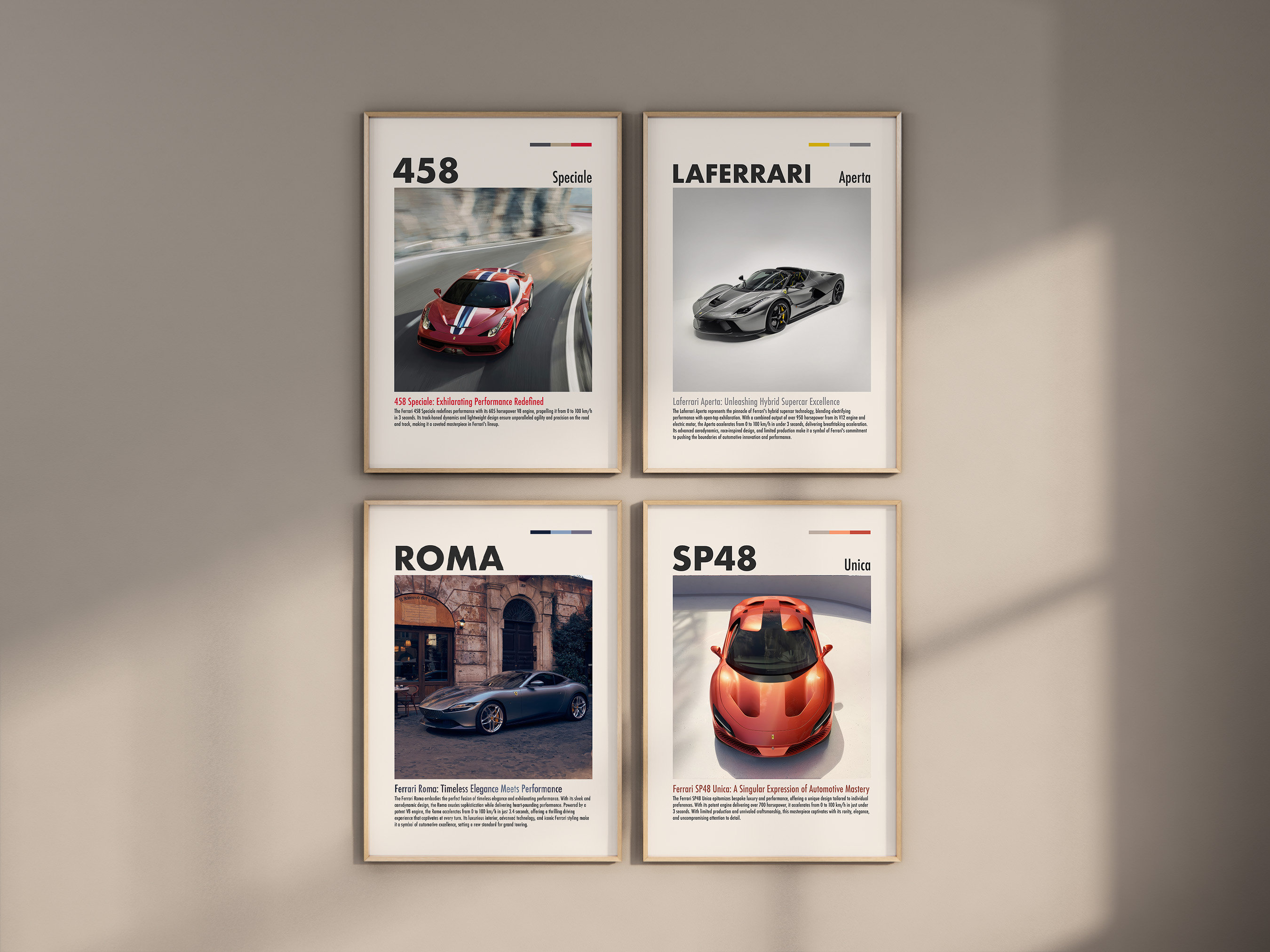 Set of 20 Ferrari Posters Automotive Home Wall Art Cool Racing Artwork ...